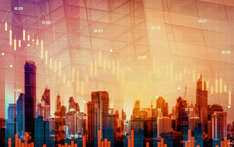 Declining Graphs and Digital Indicators Overlap Modernistic City ...