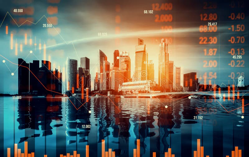 Declining Graphs and Digital Indicators Overlap Modernistic City ...