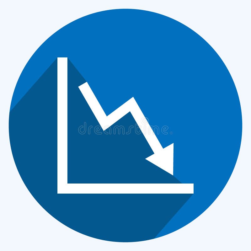 Declining Line Graph Icon in Trendy Long Shadow Style Isolated on Soft ...