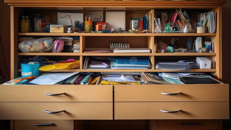 Overflowing Tidy Clean Declutter Desk Drawer Ai Stock Illustrations – 1 ...