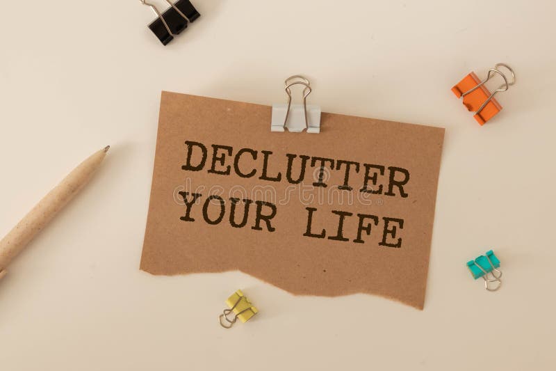Declutter Your Life Text Concept Write Notebook Wooden Background Stock ...