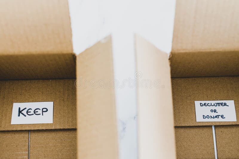 Decluttering Concept, Storage Boxes To Sort between Objects To Keep and ...