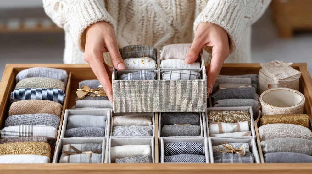 Decluttering Drawer Using Dividers and Small Boxes Stock Photo - Image ...