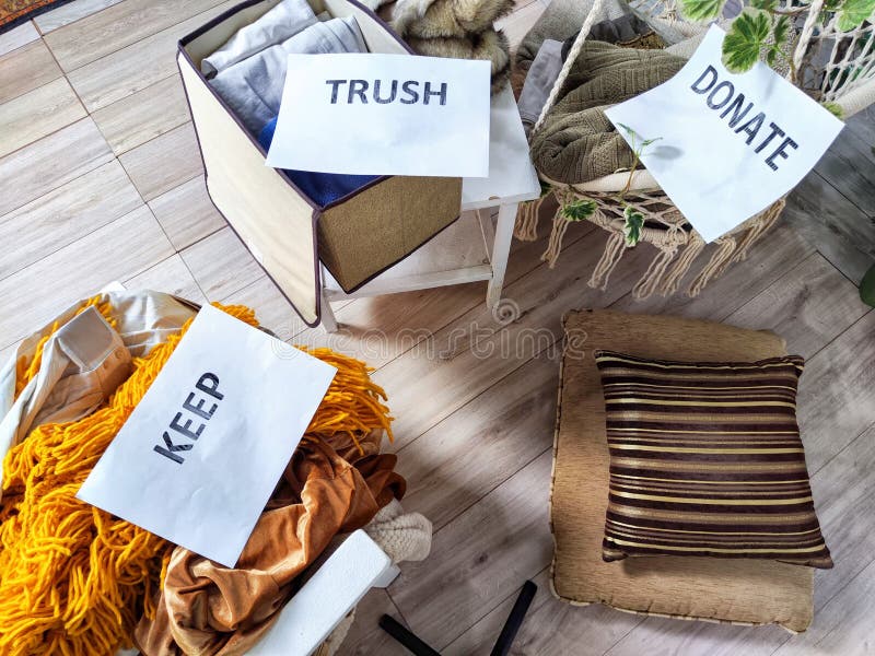 Decluttering Essentials Using the KonMari Method. Assorted Items Sorted ...