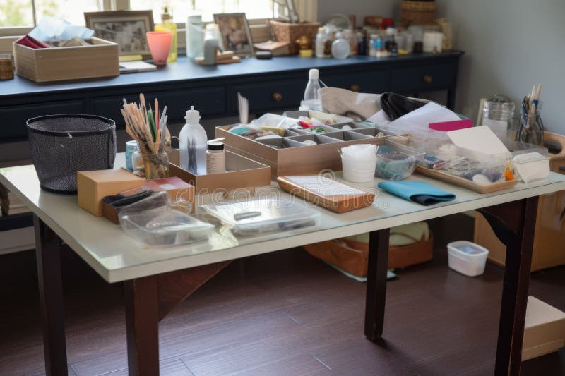 Decluttering Table with Supplies for Sorting and Purging Items Stock ...