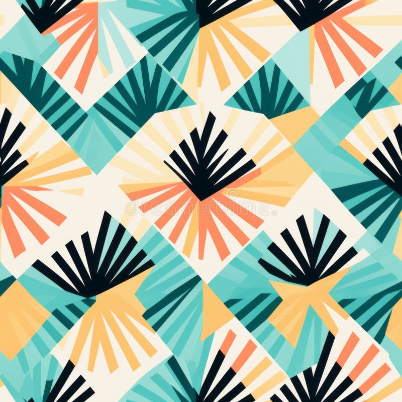Deco-inspired Geometric Pattern: Stylized Leaves and Triangles Stock ...