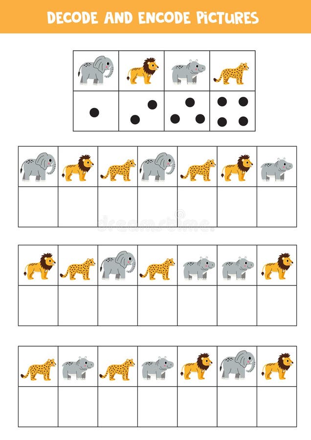 Decode and Encode Pictures. Logical Game with Cute African Animals ...