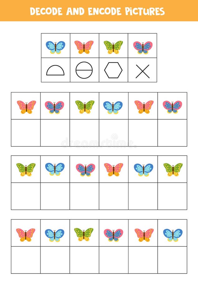 Decode and Encode Pictures. Write the Symbols Under Colorful ...
