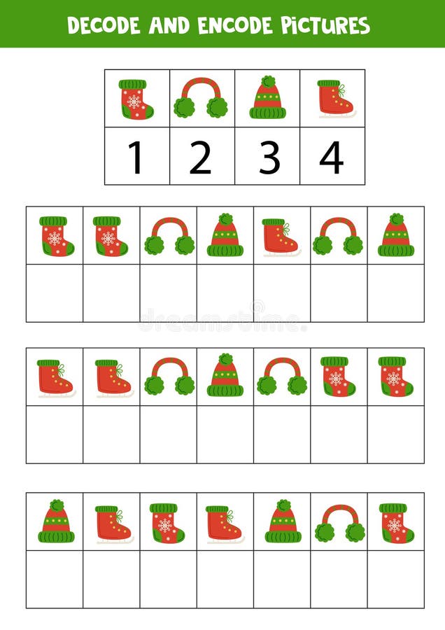 Decode and Encode Pictures. Write the Symbols Under Cute Christmas ...
