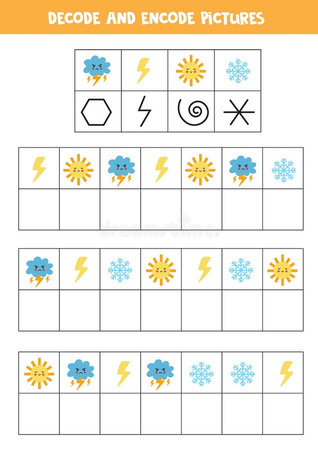 Decode and Encode Pictures. Write the Symbols Under Cute School ...