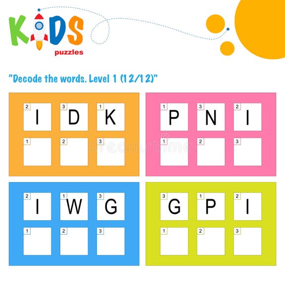 Decode the 3-letter Words. Logic Puzzle Activity Sheet Stock Vector ...