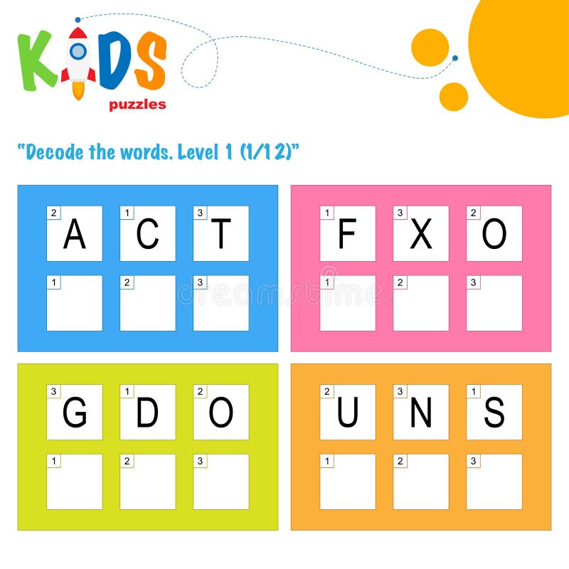 Decode the 4-letter Words. Logic Puzzle Activity Sheet Stock Vector ...