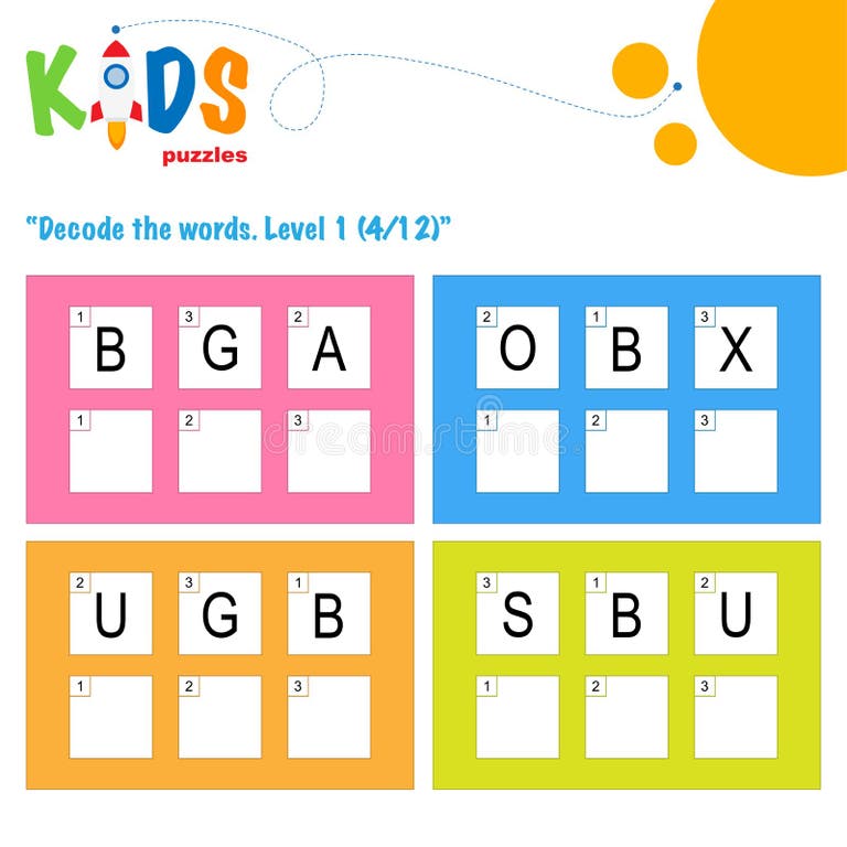 Decode the 3-letter Words. Logic Puzzle Activity Sheet Stock Vector ...