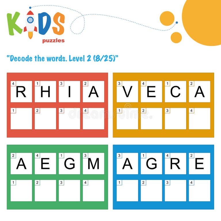 Decode the 4-letter Words. Logic Puzzle Activity Sheet Stock Vector ...