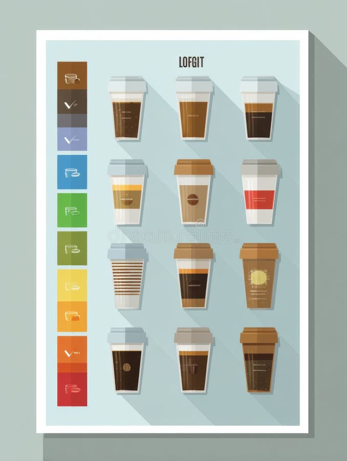 Caffeine Label Decoding Chart Showcasing Various Coffee Cup Designs in ...