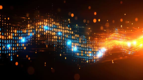 Decoding Data, Binary Code Flowing with Orange and Blue Light Energy ...