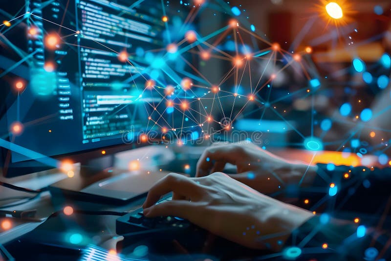 Decoding the Digital Network, Programmer S Hands Skillfully Code Complex Algorithms, Creating a ...
