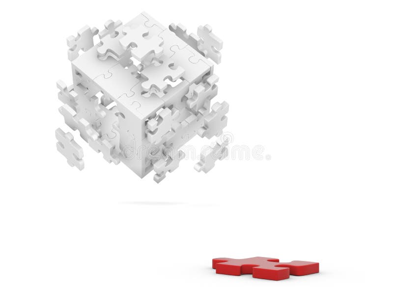 Decomposed Cube of Puzzle and Red Element Stock Illustration ...