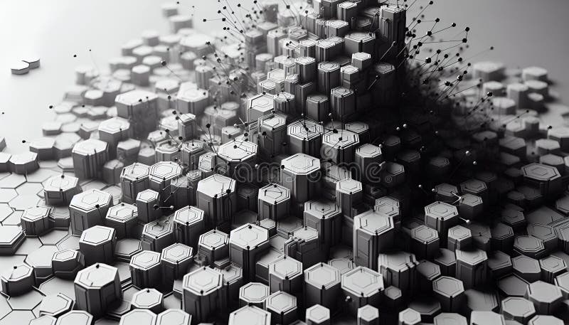 Decomposed Hexagonal Structure in Gray Scale Stock Photo - Image of ...