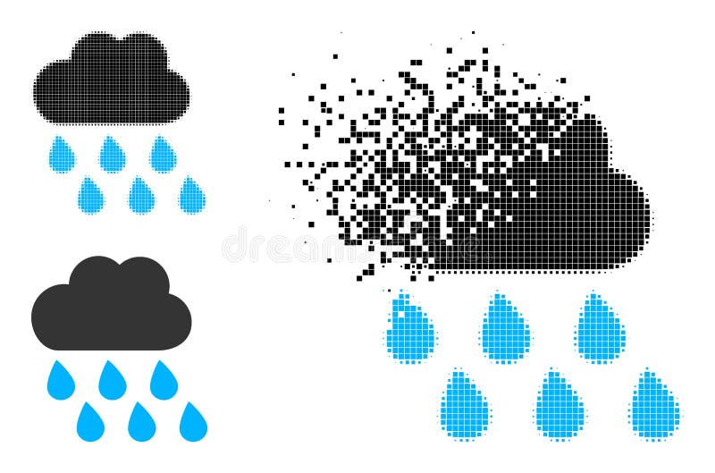 Decomposed Pixelated Rain Weather Glyph with Halftone Version Stock ...