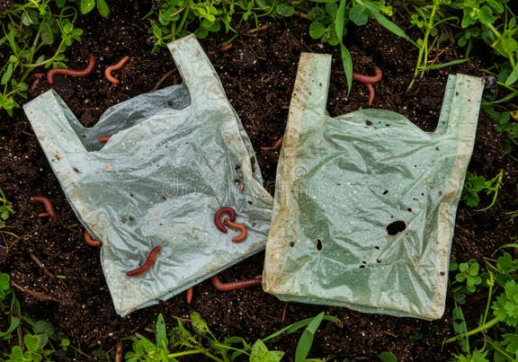Decomposing Plastic Bags with Worms in Soil Stock Illustration ...