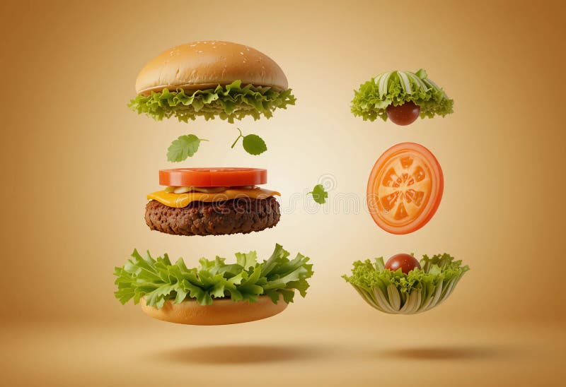 Deconstructed Burger Floating in Layers Stock Illustration ...