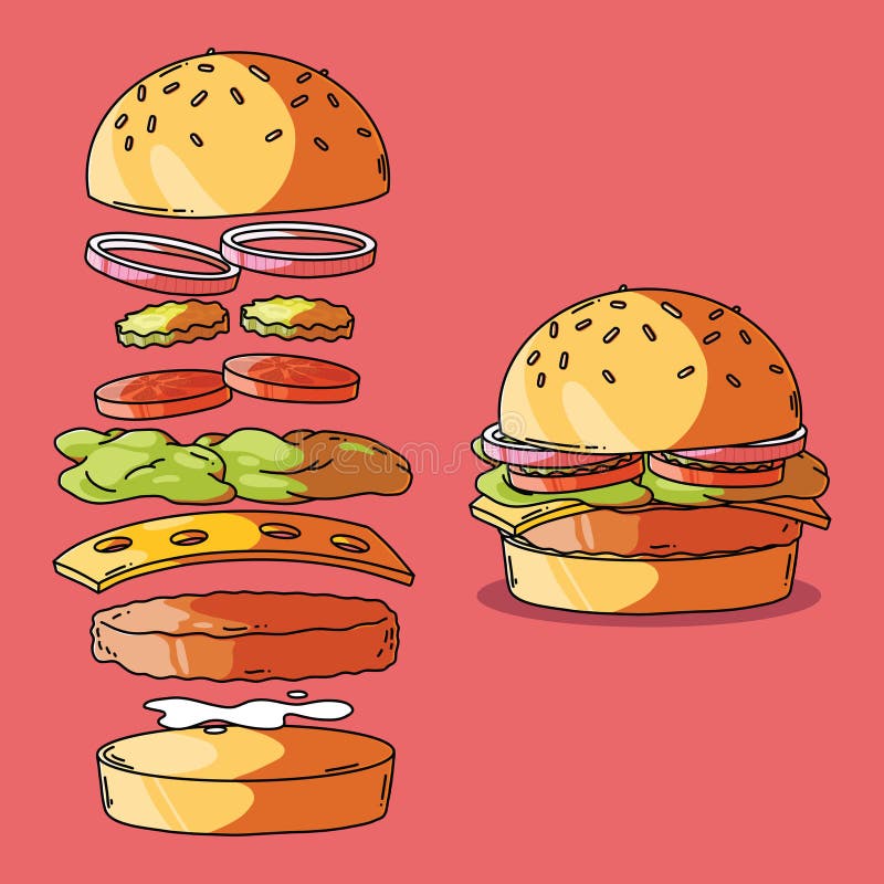 Deconstructed Burger Vector Illustration. Stock Illustration ...