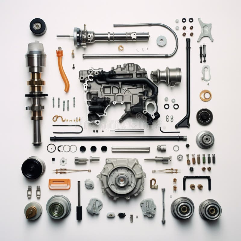 Deconstructed Car Engine Parts Layout Stock Illustration - Illustration ...