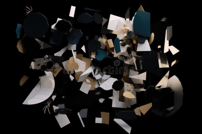 Deconstructed and Fragmented Shapes on a Black Background Stock ...