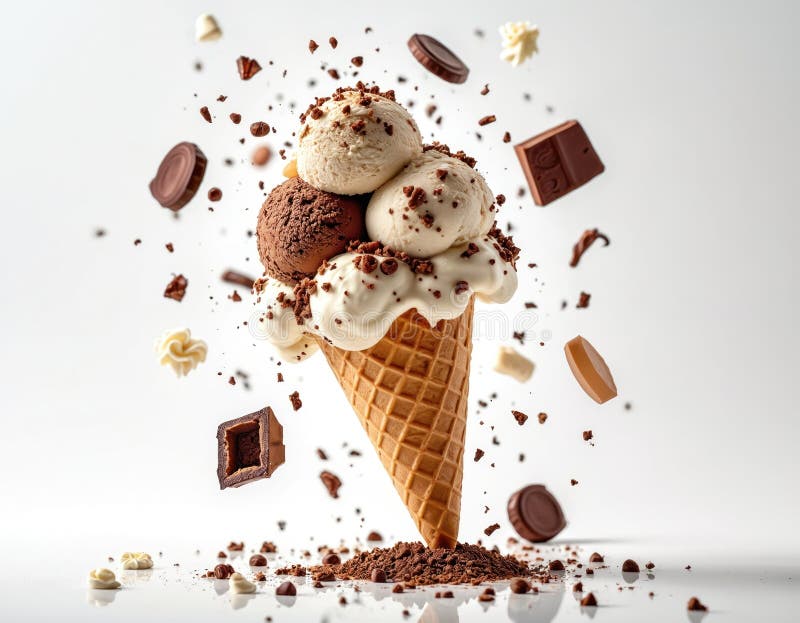 Deconstructed Ice Cream with Various Elements Floating in Air ...