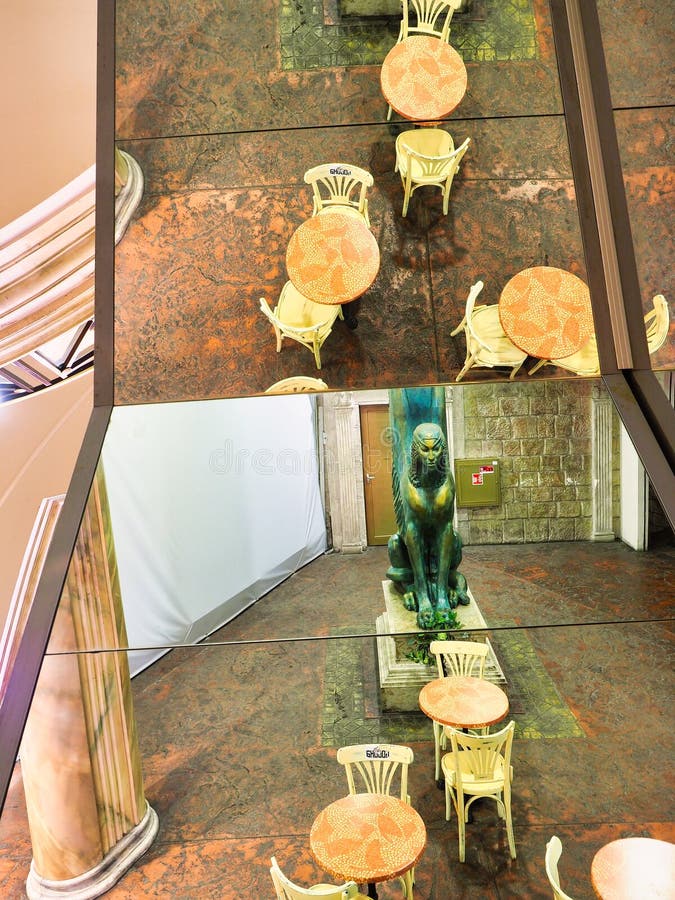 Cafe Tables Reflected in Glazed Ceiling, Plovdiv, Bulgaria Stock Photo ...