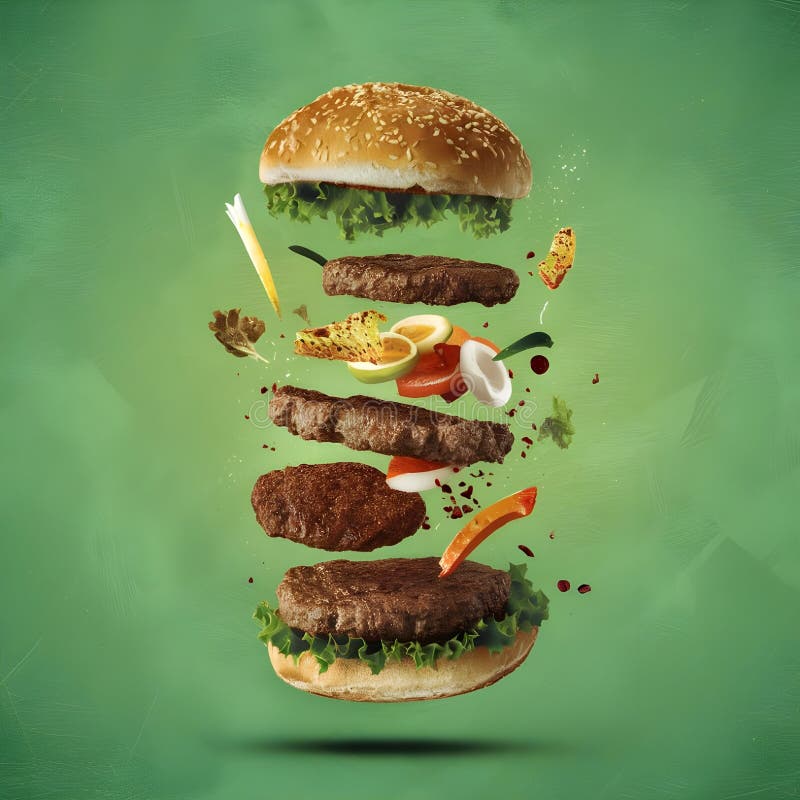 A Deconstructed Layout of an Artistic View of a Burger Stock ...