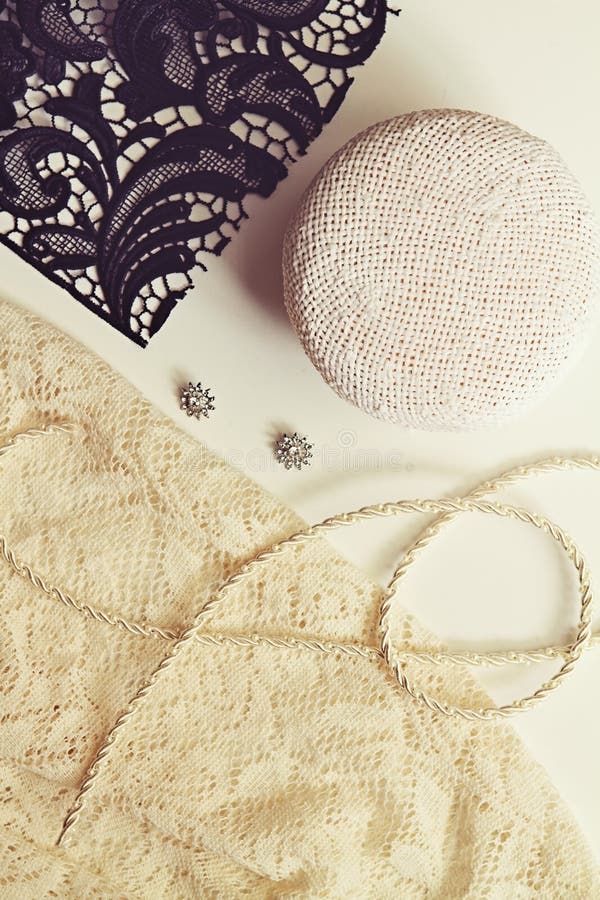 Deconstructed Millinery Materials Lace and Hat Block Stock Image ...