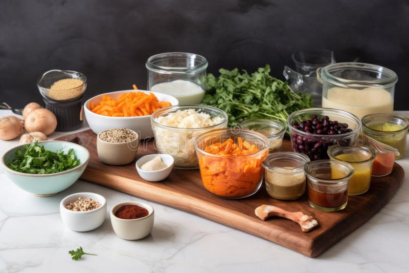 Deconstructed Recipe Ingredients with Visible Step-by-step Instructions ...