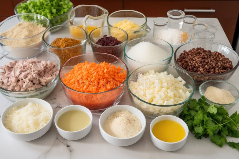 Deconstructed Recipe Ingredients with Visible Step-by-step Instructions ...