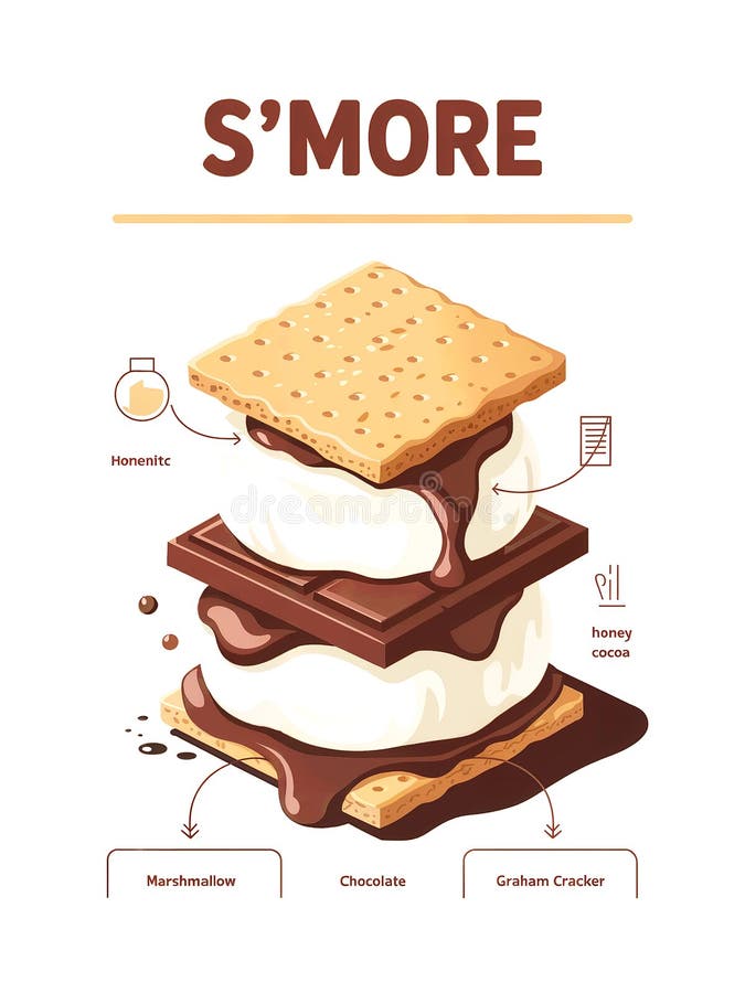 Deconstructed S More with Ingredients Labeled and Illustrated Stock ...