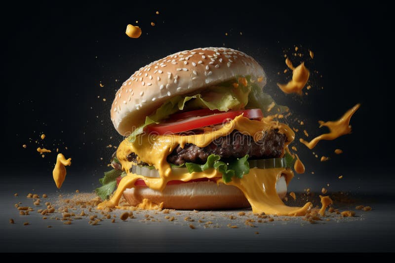 Deconstruction of a Cheeseburger, Burger Explosion,Generative AI Stock ...