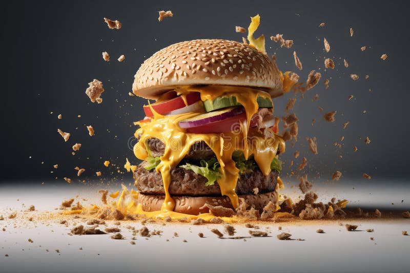 Deconstruction of a Cheeseburger, Burger Explosion,Generative AI Stock ...