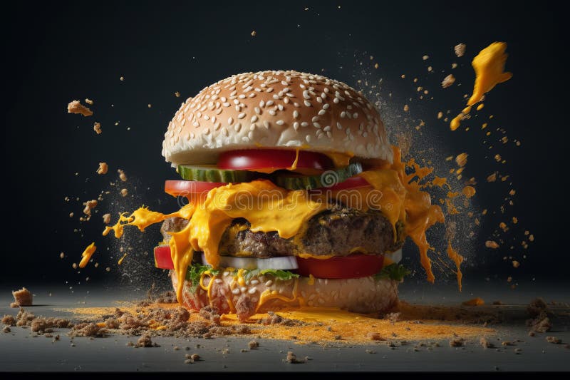 Deconstruction of a Cheeseburger, Burger Explosion,Generative AI Stock ...