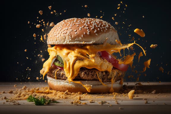 Deconstruction of a Cheeseburger, Burger Explosion, Generative AI Stock ...