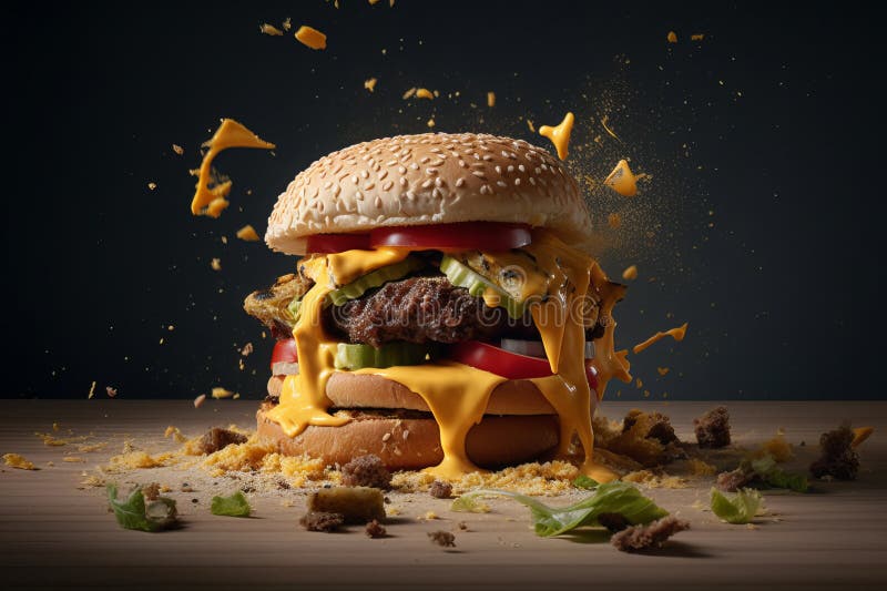 Deconstruction of a Cheeseburger, Burger Explosion, Generative AI Stock ...