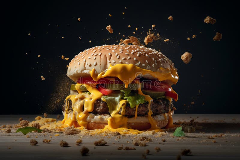 Deconstruction of a Cheeseburger, Burger Explosion, Generative AI Stock ...