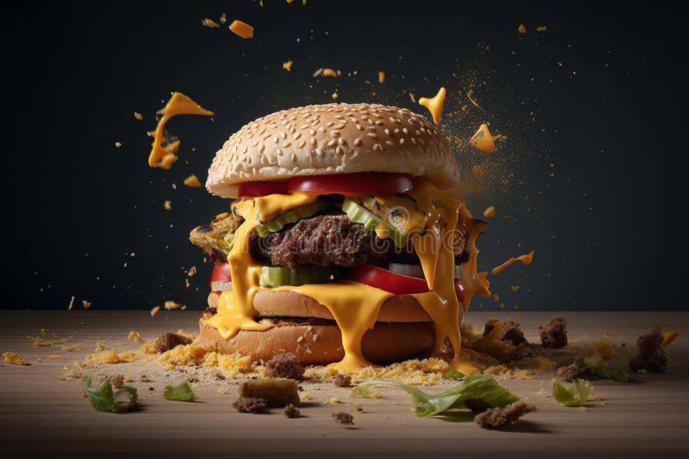 Deconstruction of a Cheeseburger, Burger Explosion, Stock Illustration ...