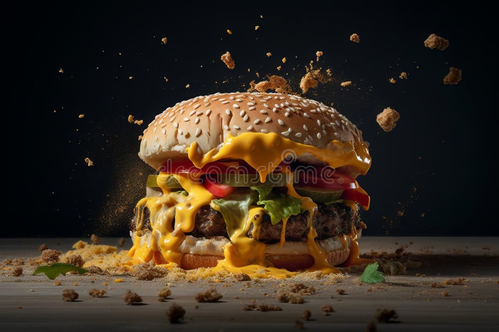 Deconstruction of a Cheeseburger, Burger Explosion, Stock Illustration ...