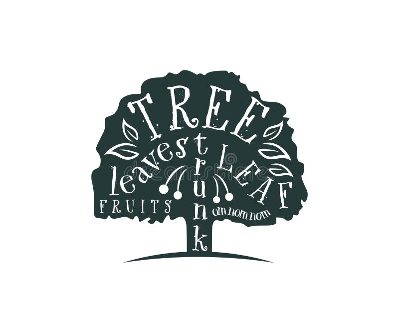 Deconstruction and Typography Tree Out of Words, Print for T-shirt and ...