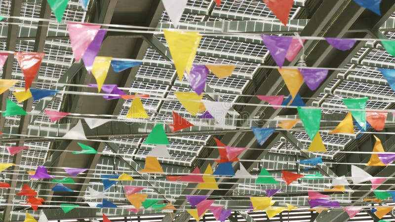 Multicolored Triangular Flags Fluttering in the Wind. Stock Video ...