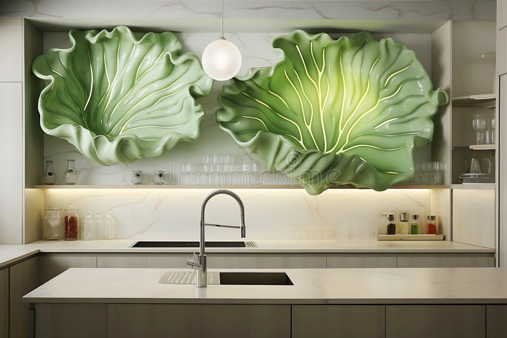 Decor in the Form of Cabbage Leaves Hangs on the Wall of a Modern ...