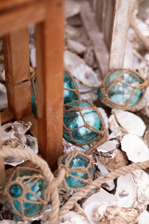 Decor in the Maritime Theme, Anchor, Glass Bowls, Shells, Lanterns ...