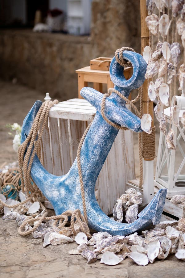 Decor in the Maritime Theme, Anchor, Glass Bowls, Shells, Lanterns ...