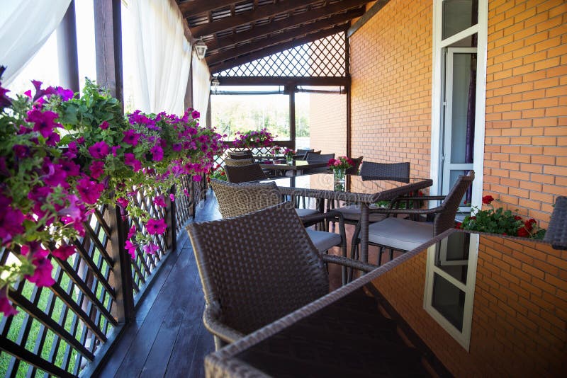 Decor of Summer Courtyard in Cafe Stock Image - Image of concept ...